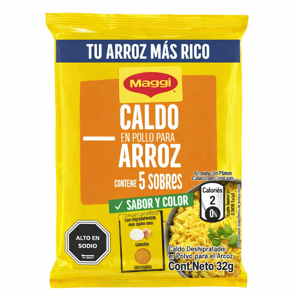 Caldo en polvo para arroz - 5 sobres sabor y color – Chilena Cossas